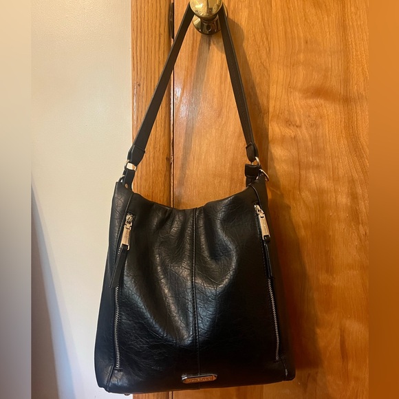 Max Studio | Bags | Max Studio Faux Black Leather Shoulder Hobo Tote ...